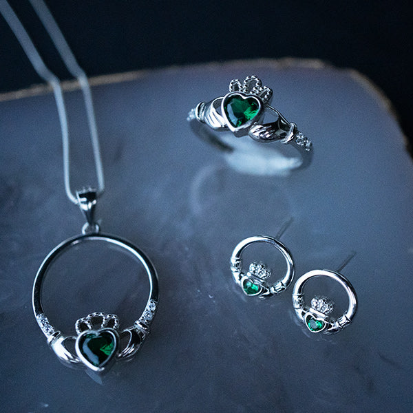 Classic Claddagh 3-Piece Trinity Set – Pendant, Ring & Earrings – Celtic Knot Jewellery