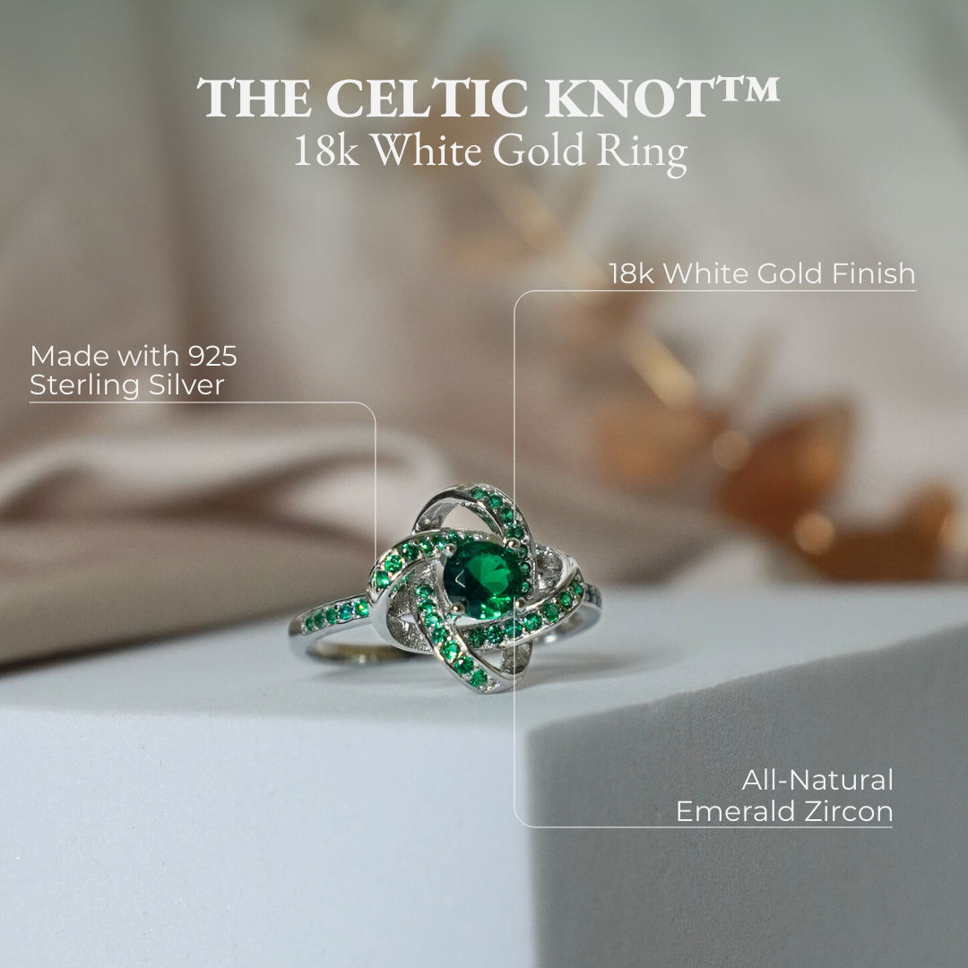 Celtic Knot Emerald Ring – May Birthstone Ring (White Gold) – Celtic ...