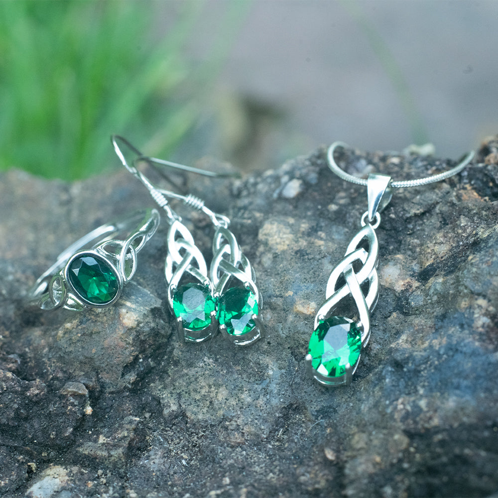 Celtic Magic™ 18K White Gold 3-Piece Emerald Trinity Set | Irish Gifts ...