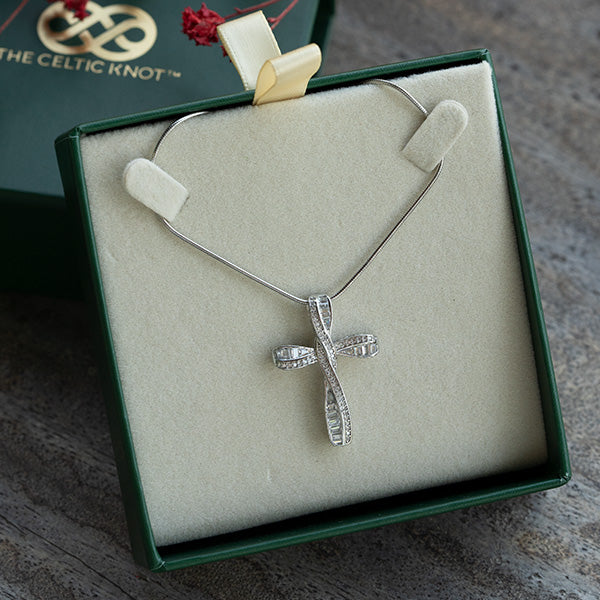 Celtic Infinity Cross Pendant – 18K White Gold with Natural Zircon ...