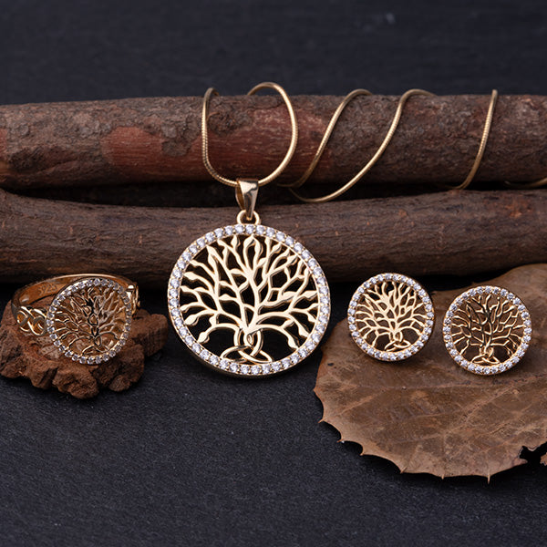 Celtic Tree of Life 3-Piece Set – 18K Gold Pendant, Earrings & Ring ...